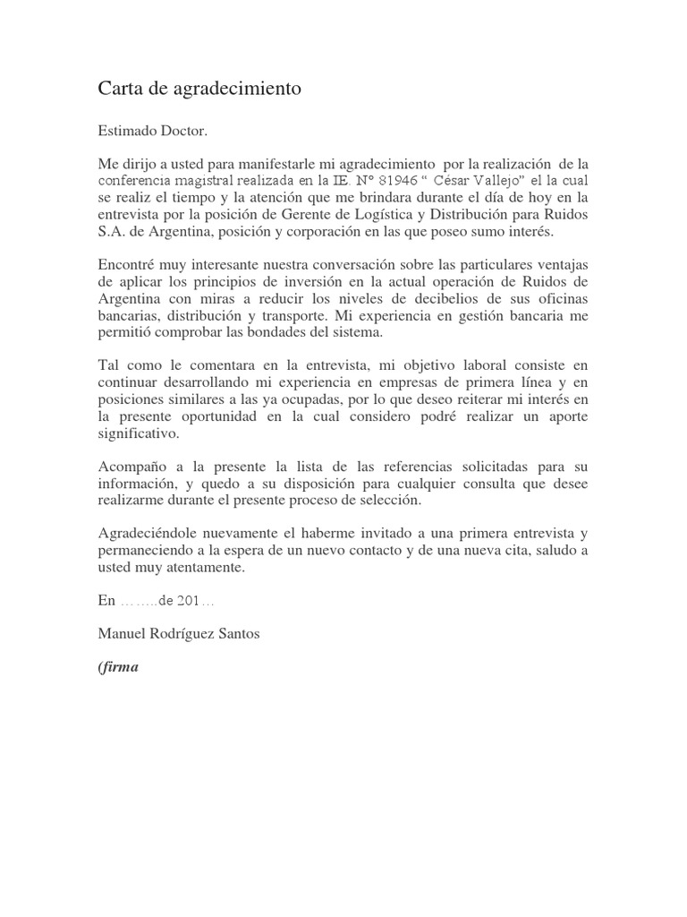 Modelo Carta de Agradecimiento | PDF