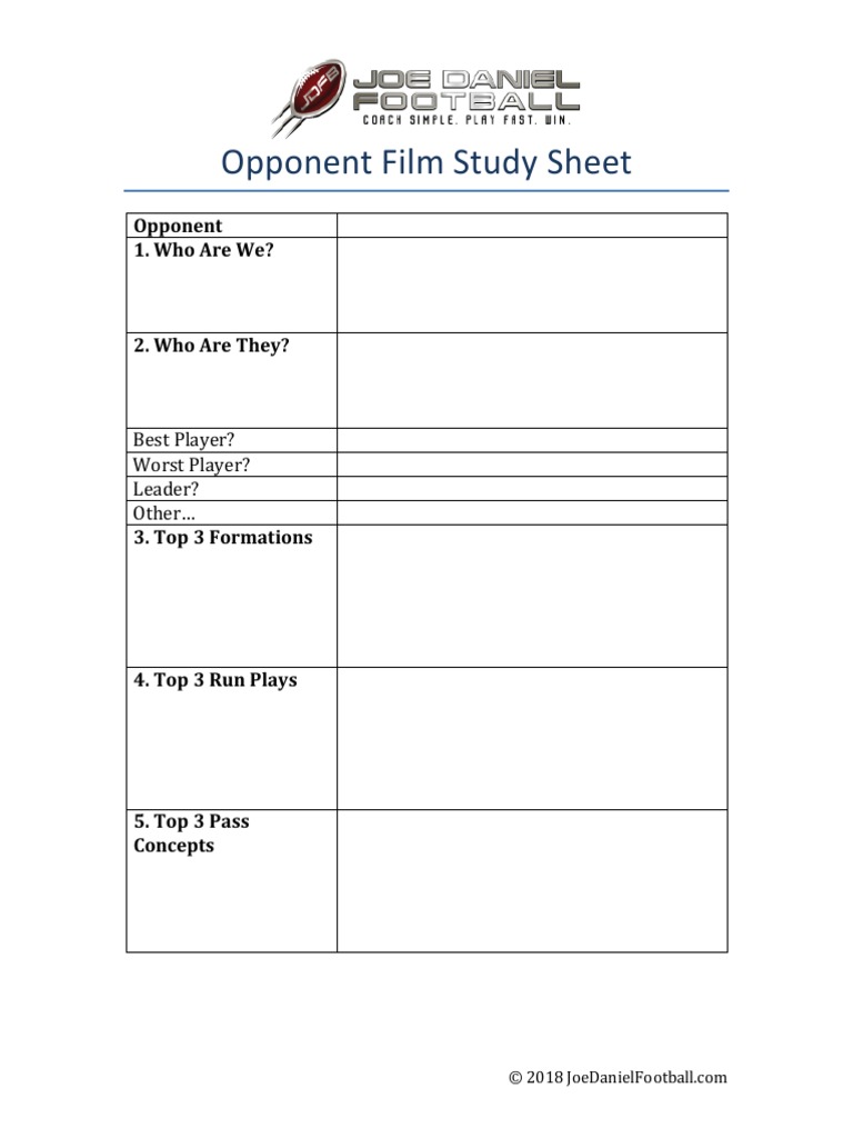 Opponent Film Study Sheet: Opponent 1. Who Are We? | PDF