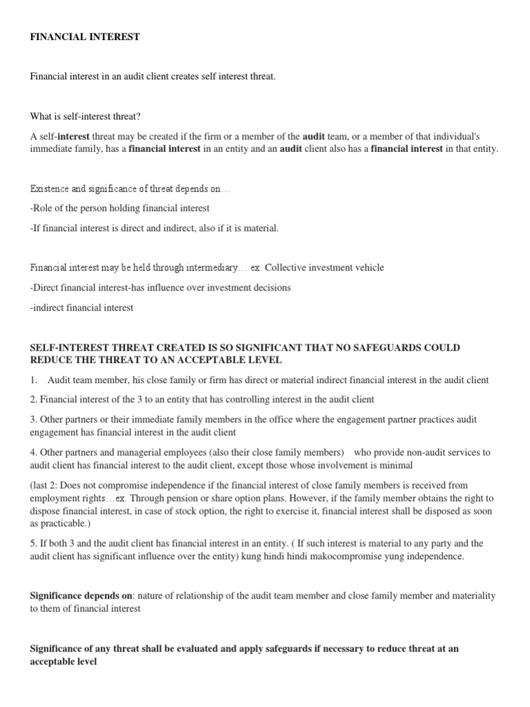 Financial Interest in An Audit Client Creates Self Interest Threat ...