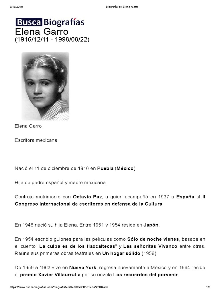 Biografía de Elena Garro | PDF