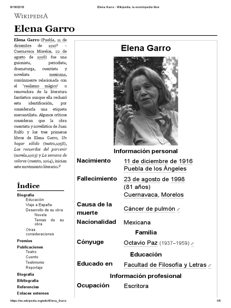 Elena Garro - Wikipedia, La Enciclopedia Libre | PDF