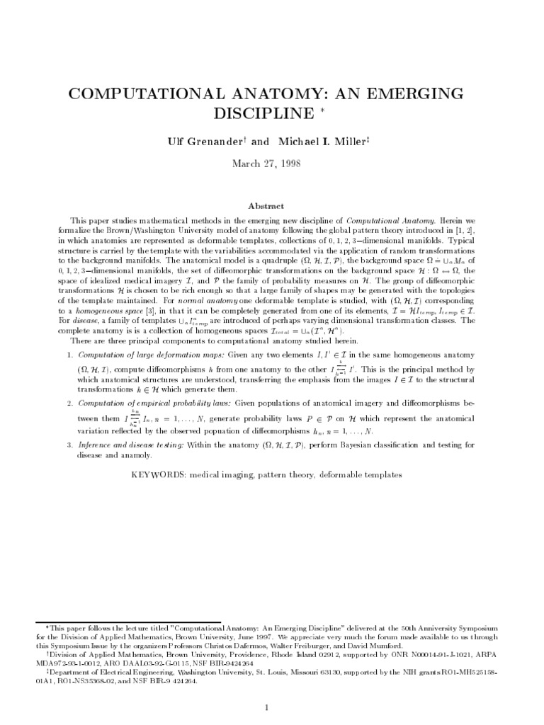 Ulf Grenander and Michael I. Miller: KEYWORDS: Medical Imaging, Pattern ...