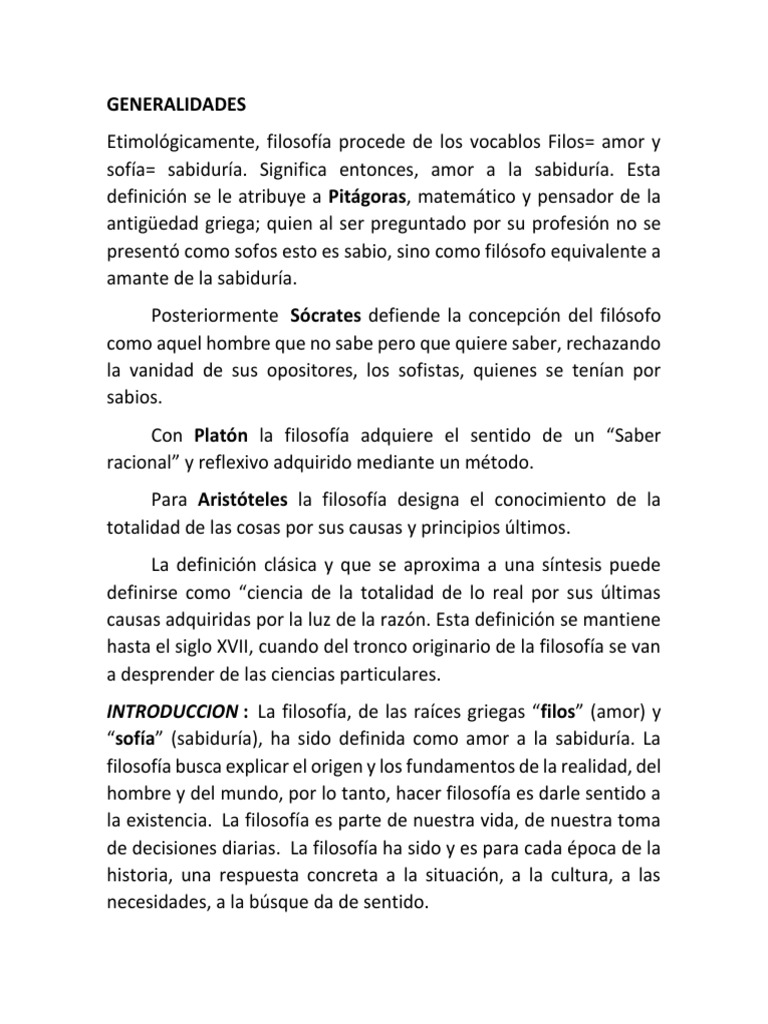 Generalidades de La Filosofia | PDF | Pitágoras | Conocimiento