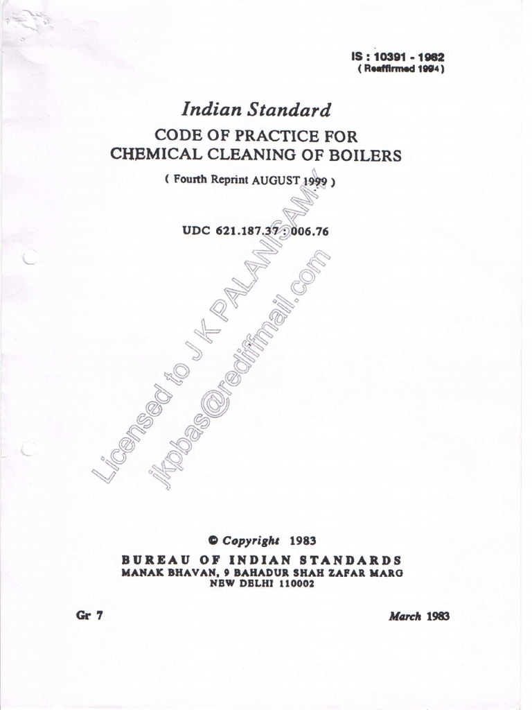 Bis Standard Chemical Cleaning of Boiler PDF | PDF