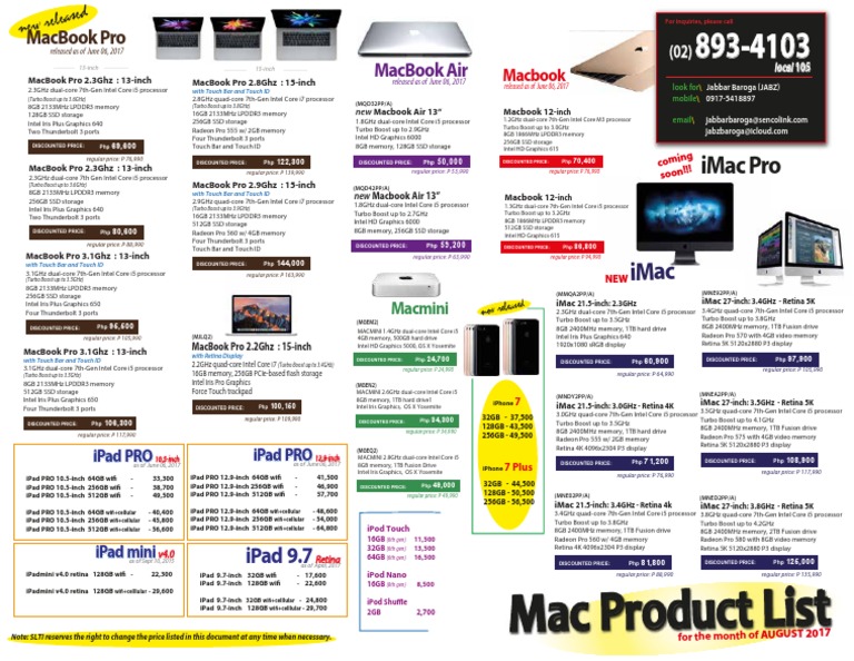 Apple Product List Jabz August 2017 | PDF | Apple Inc. Hardware ...