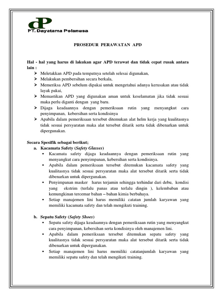 1 Prosedur Perawatanan Apd | PDF