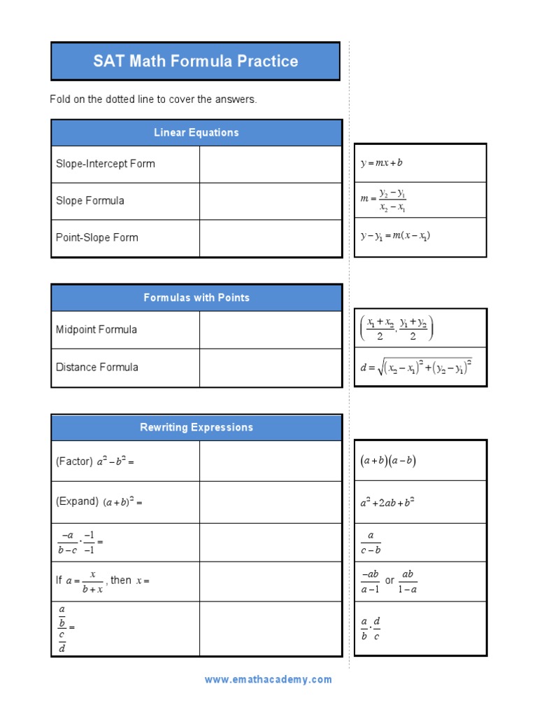 Sat Math Formula Practice - e Math Academy | PDF | Algebra ...