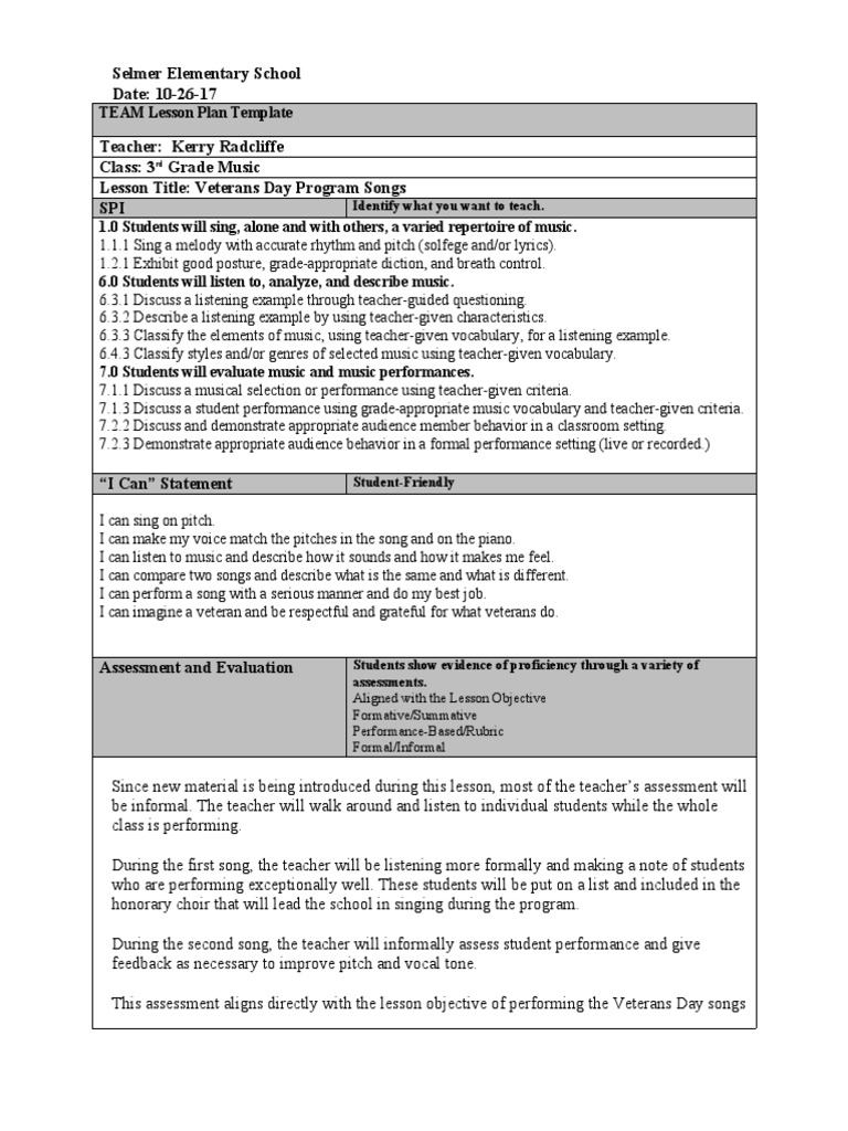 Lesson Plan Example | PDF | Singing | Songs