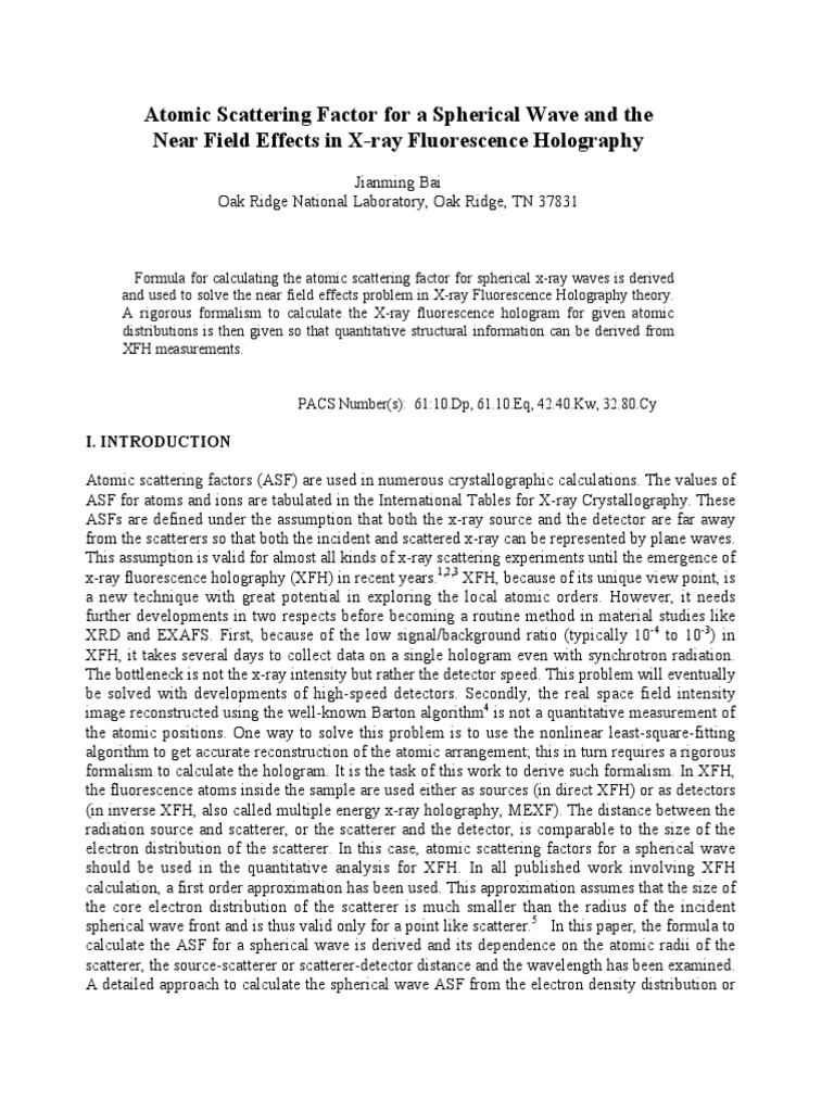 Atomic Scattering Factor For A Spherical Wave and The Near Field ...