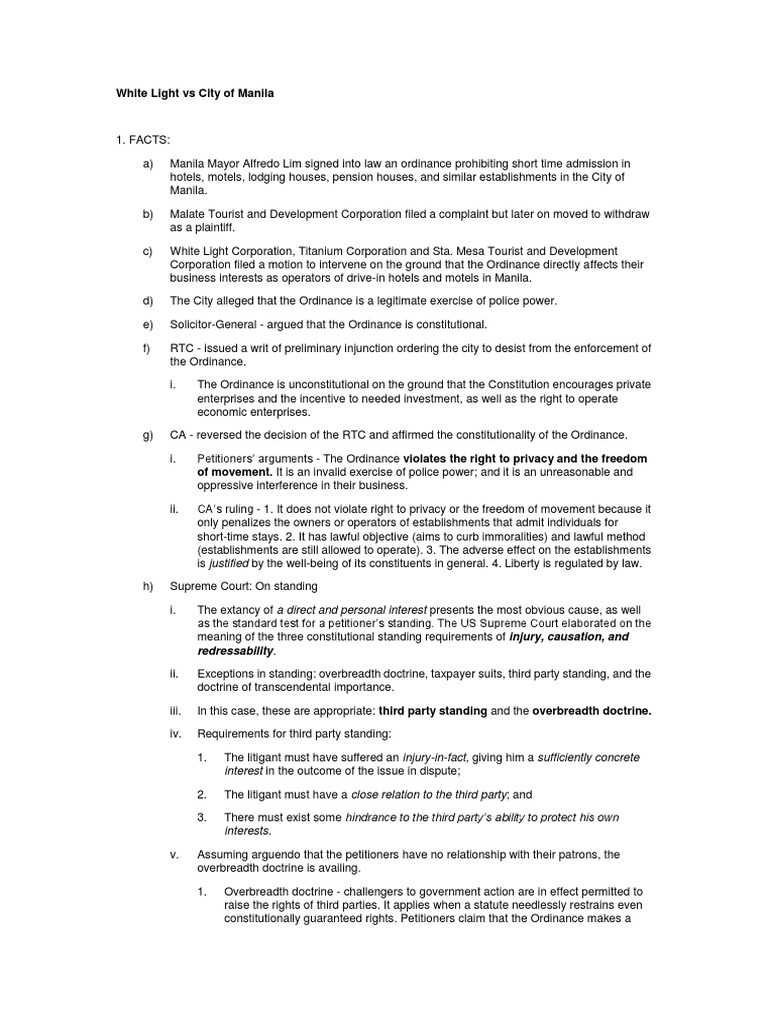 11 White Light Vs City of Manila | PDF | Standing (Law) | Rational ...
