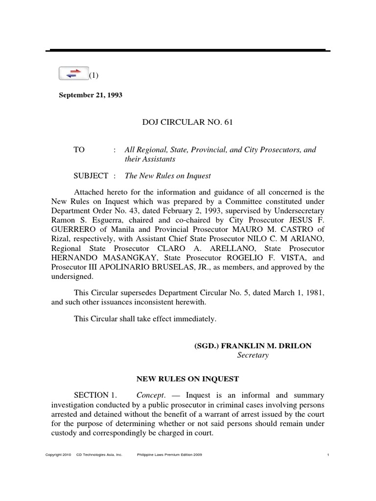 DO Circular 61 New Rule On Inquest PDF | PDF | Arrest | Criminal Procedure In South Africa