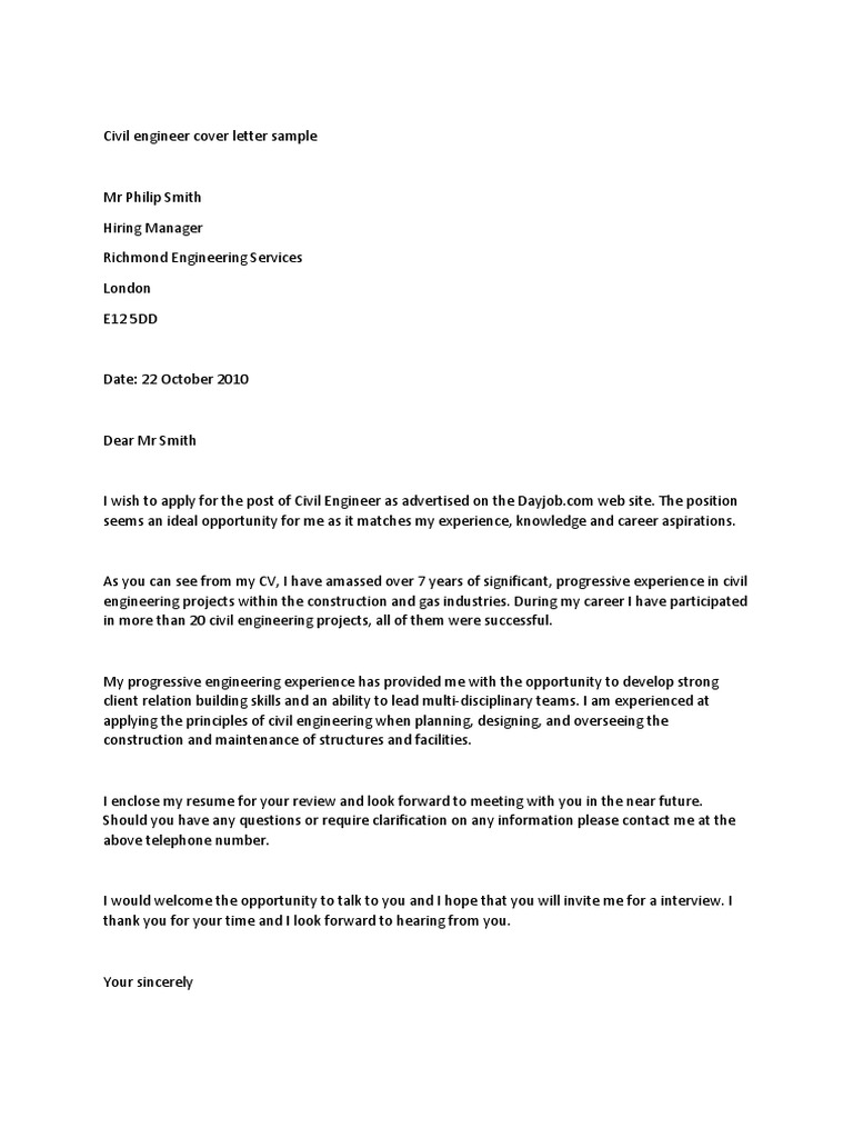 Civil Engineer Cover Letter Sample | PDF