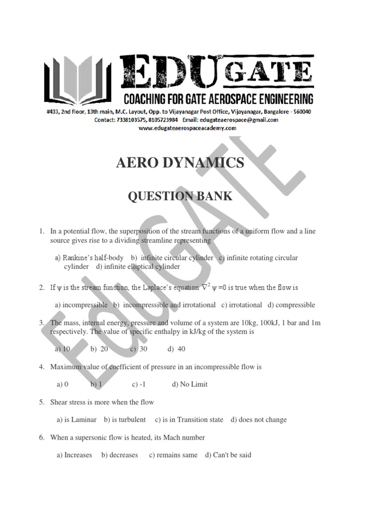 Aerodynamics Question Bank | PDF | Mach Number | Lift (Force)