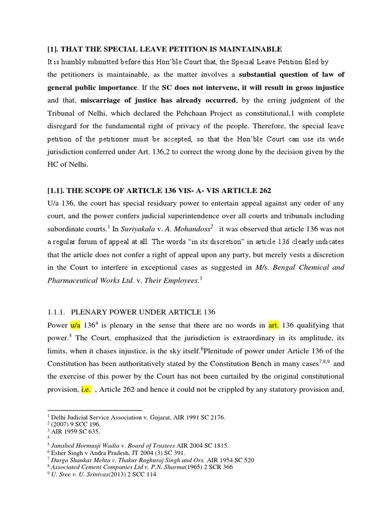 That The Special Leave Petition Is Maintainable: It Was Observed That ...