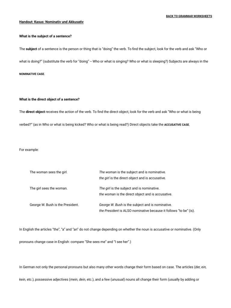 Nominative and Accusative Cases Explained | PDF | Subject (Grammar ...