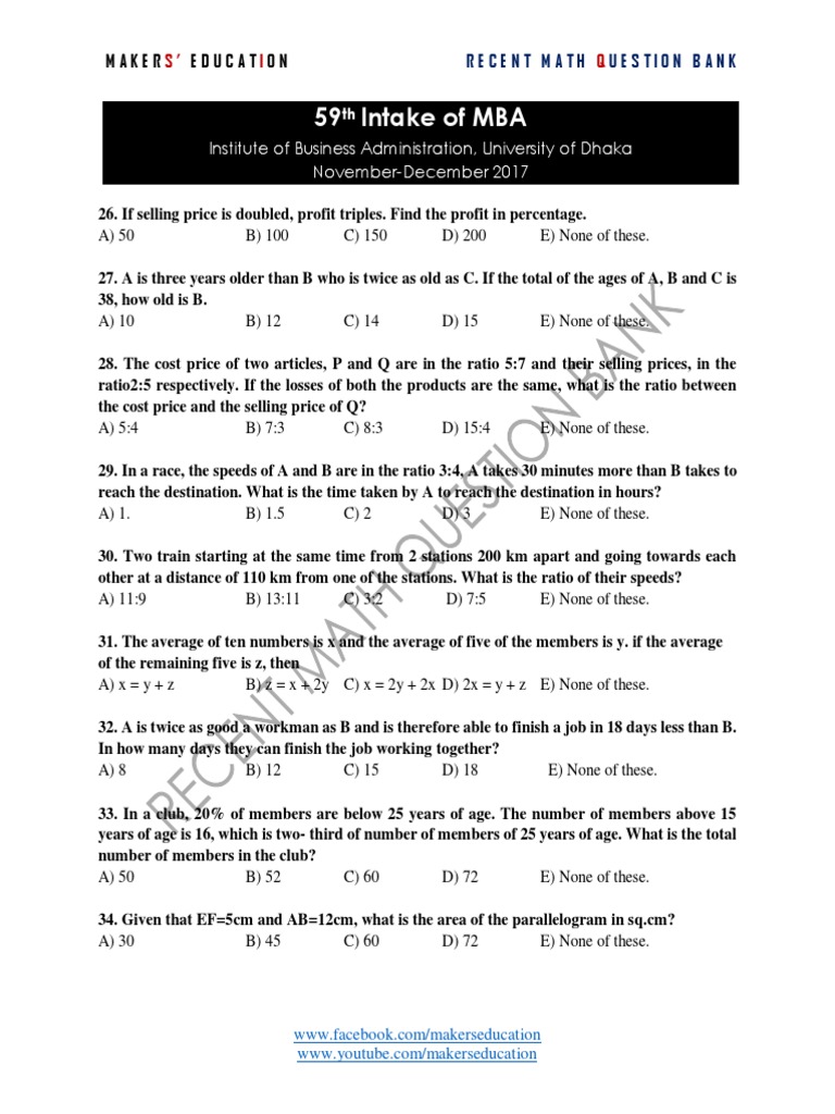 59 MBA Intake (IBA) 2017 Math Solution | PDF | Teaching Mathematics ...