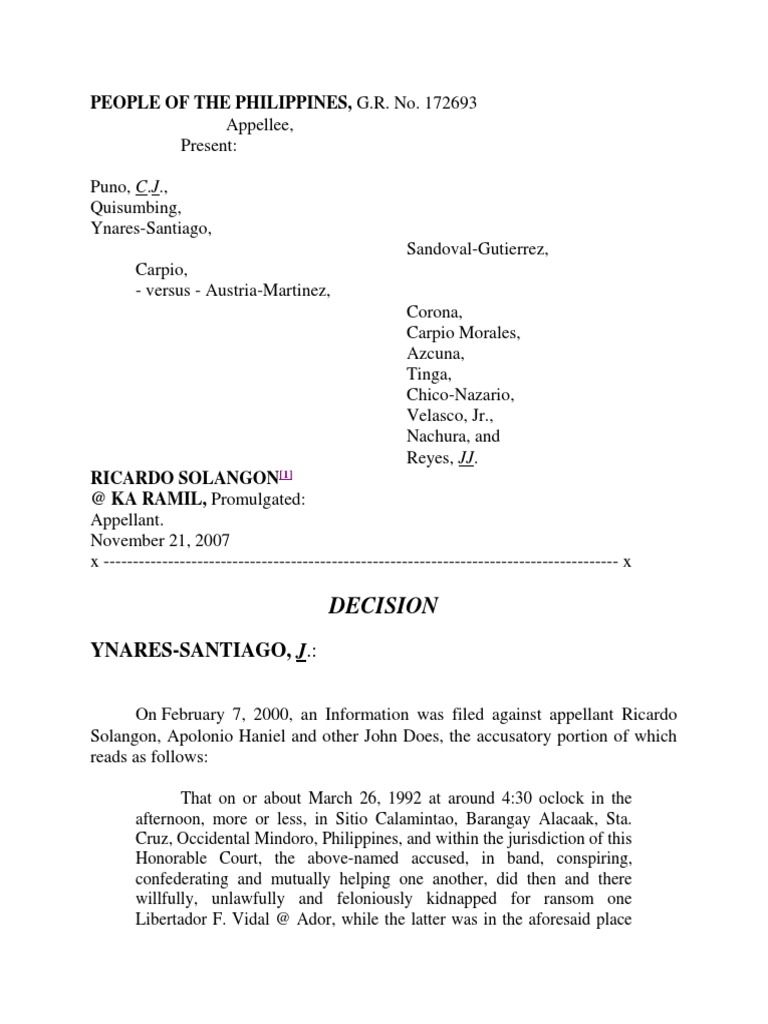 People Vs Solangon | PDF | Kidnapping | Murder