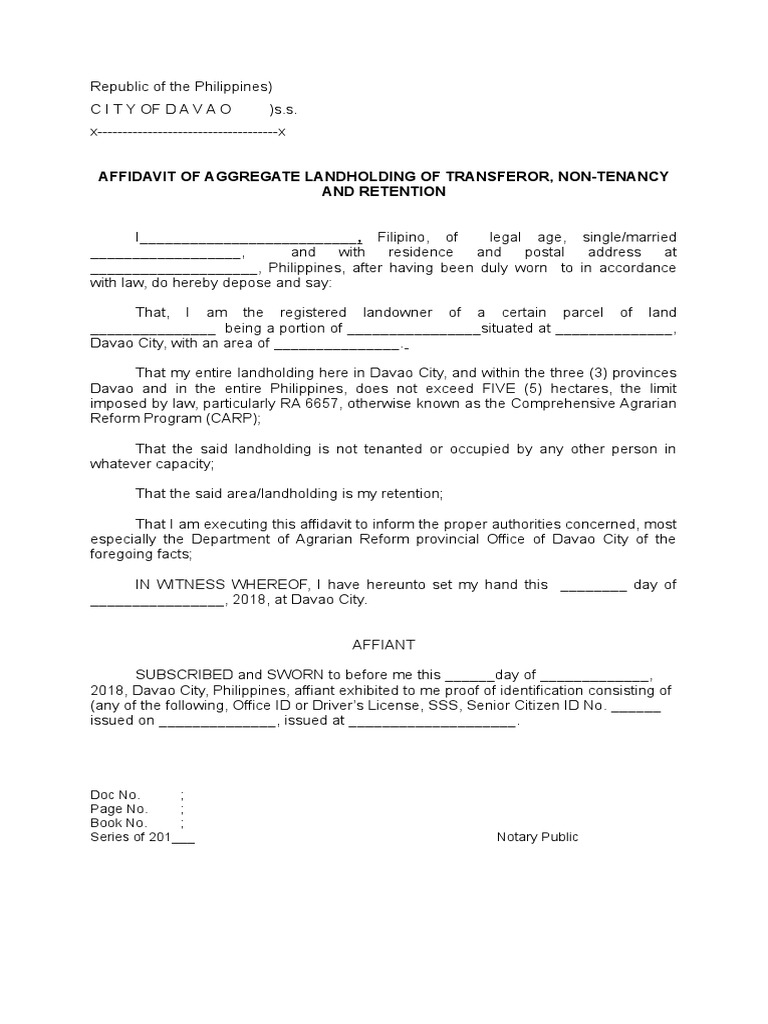 Affidavit of Aggregate Landholding | PDF