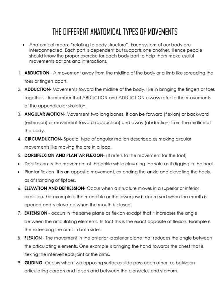 The Different Anatomical Types of Movements | PDF | Anatomical Terms Of ...