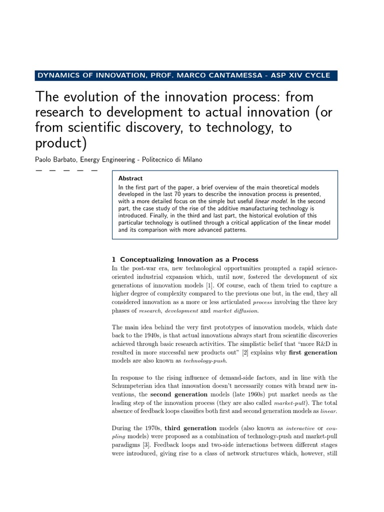 The Evolution of The Innovation Process: From Research To Development ...