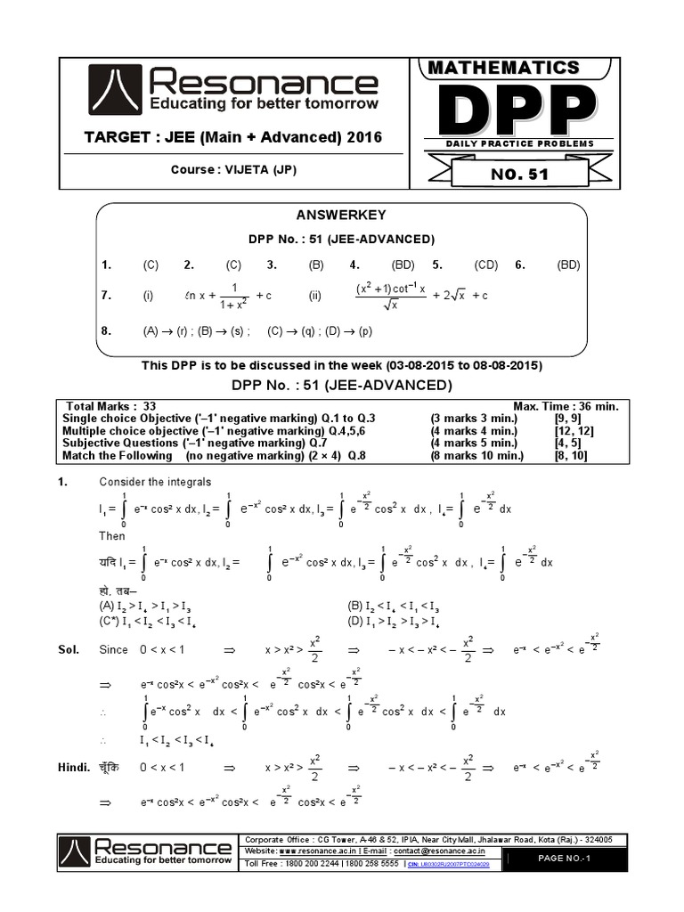 XII Maths DPP (23) - Prev Chaps - Definite Integration | PDF | Teaching Mathematics