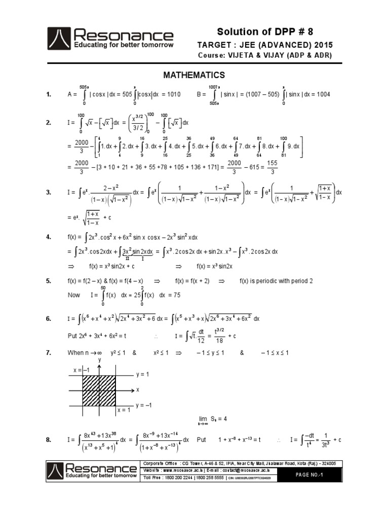 Solutions to Differential and Integral Calculus Problems for JEE ...