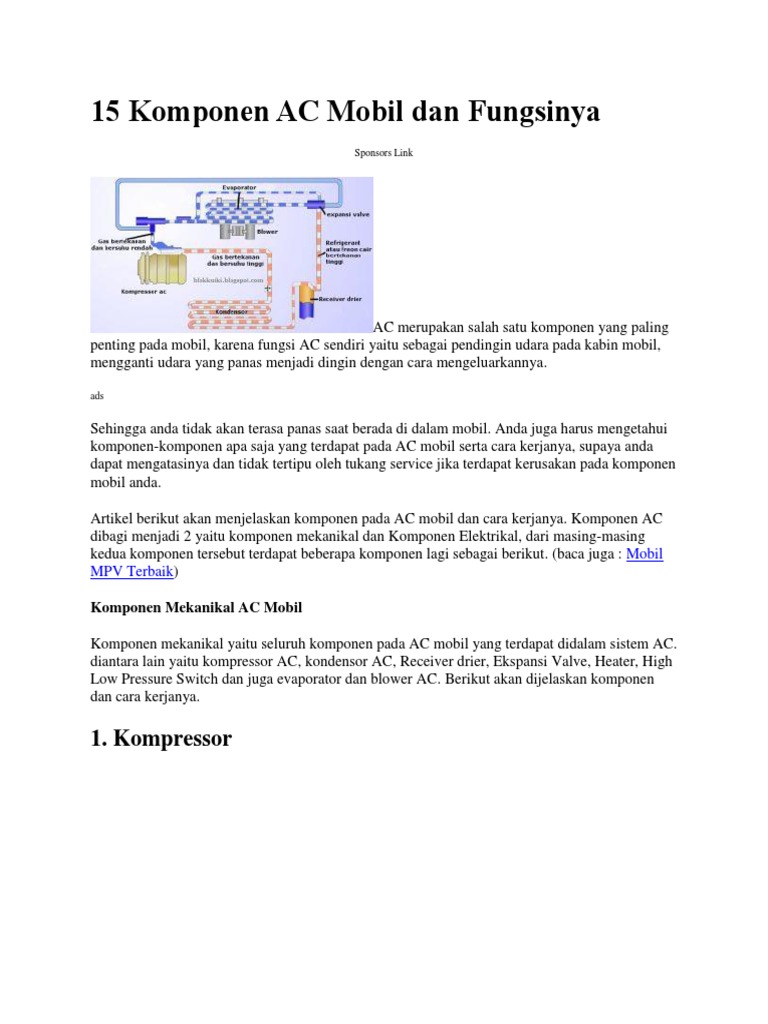 Komponen dan Fungsi AC Mobil | PDF