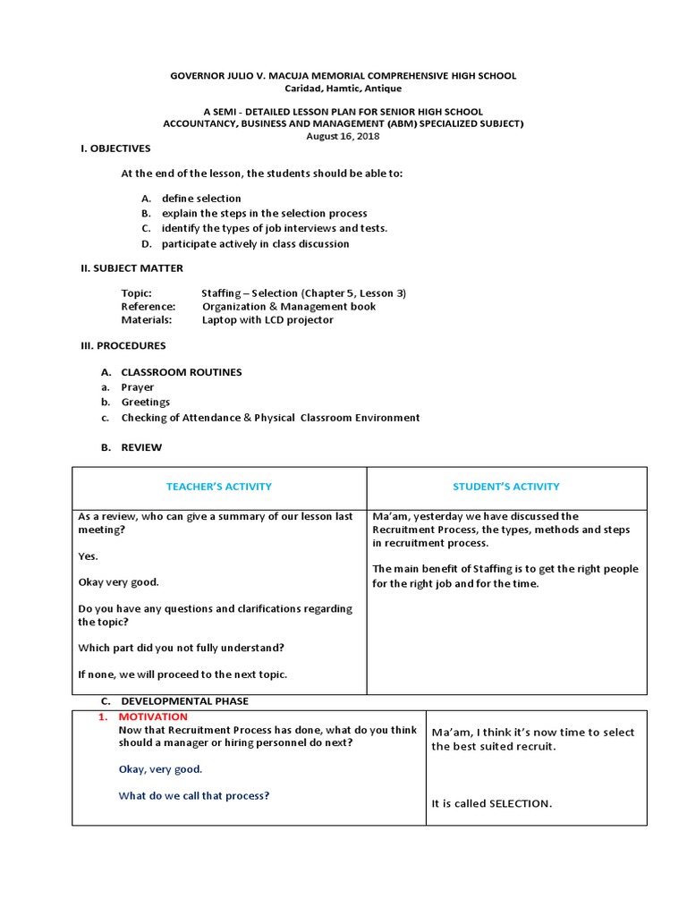 Lesson 3 Selection Pdf Test Assessment Teaching