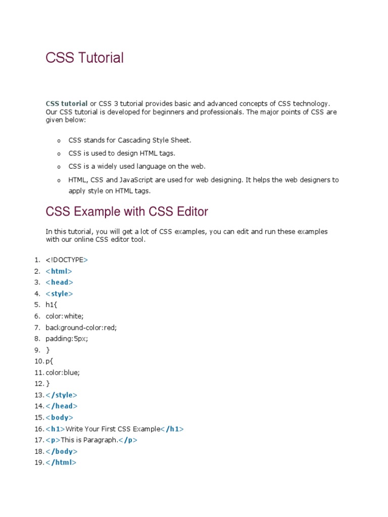 CSS Tutorial: CSS Example With CSS Editor | Download Free PDF ...