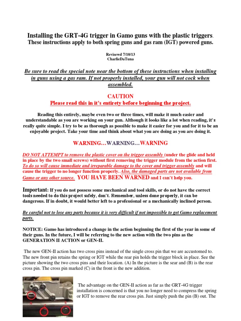 GRT 4-G Install NEW PDF | PDF | Trigger (Firearms) | Switch
