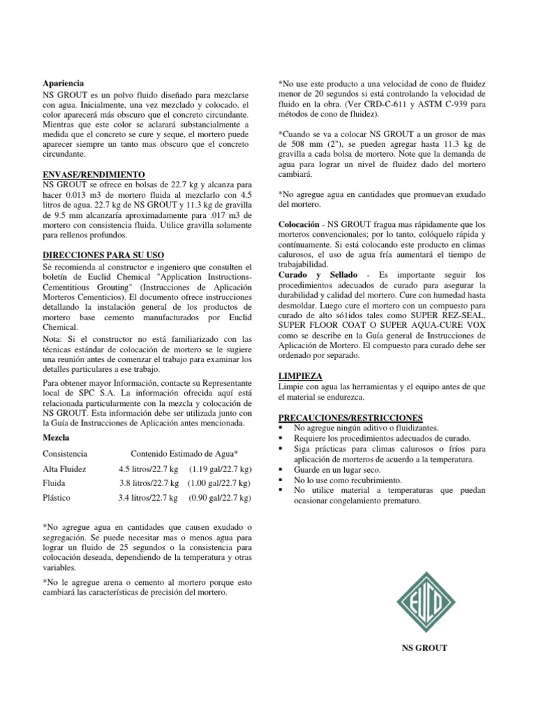 NS Grout | PDF | Hormigón | Cemento