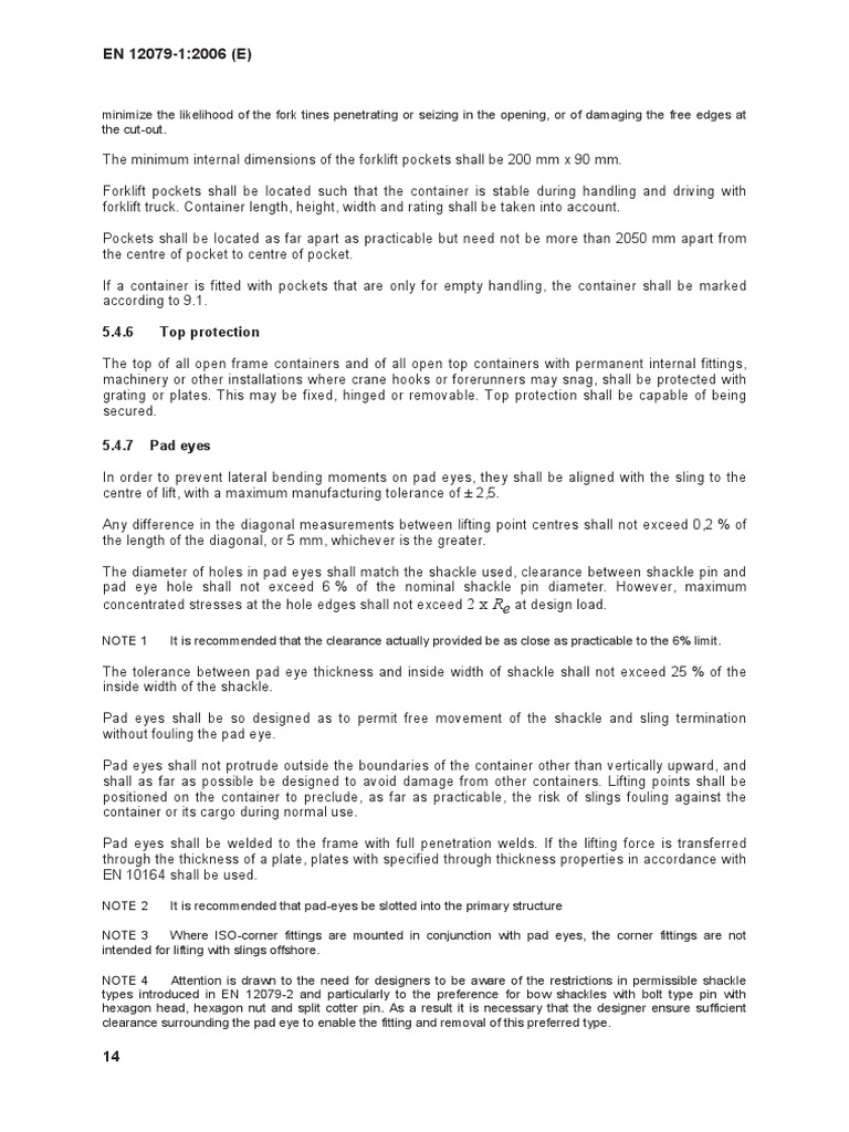 EN 12079-1:2006 (E) Forklift Pocket Dimensions | PDF | Engineering ...