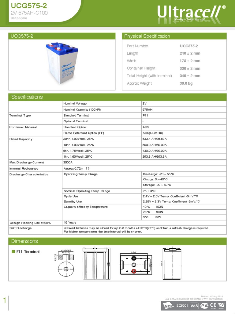Ultracell UCG575 2 | PDF | Battery (Electricity) | Electrical Engineering