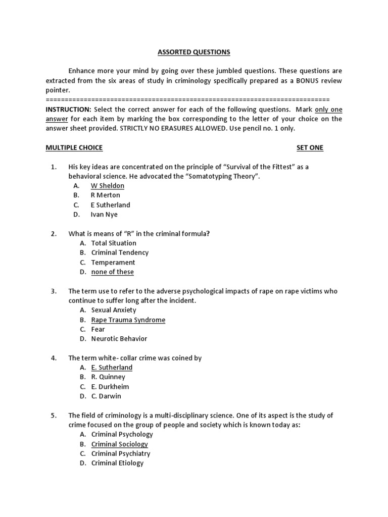 Assorted Questions | PDF | Forensic Science | Crime & Violence