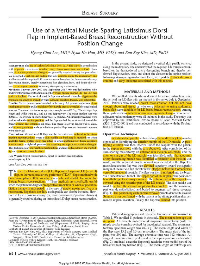 Use of A Vertical Muscle-Sparing Latissimus Dorsi | PDF | Mastectomy ...