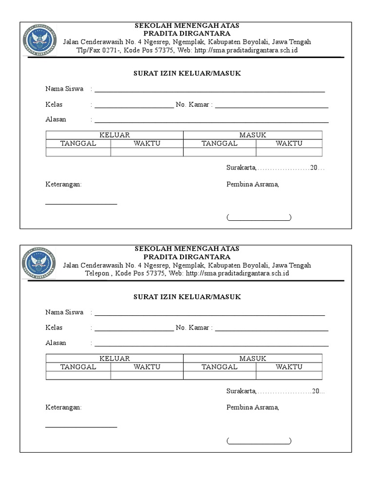 Surat Izin Keluar Masuk Sma PD | PDF