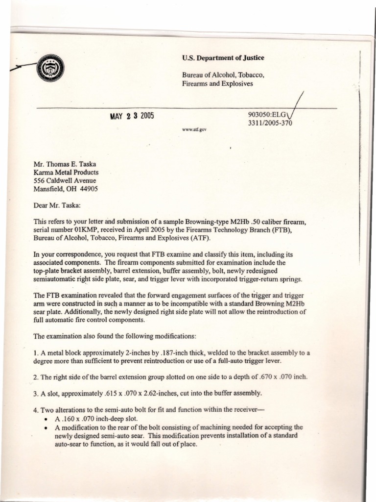 ATF Approval KMP | PDF | Firearms | Trigger (Firearms)
