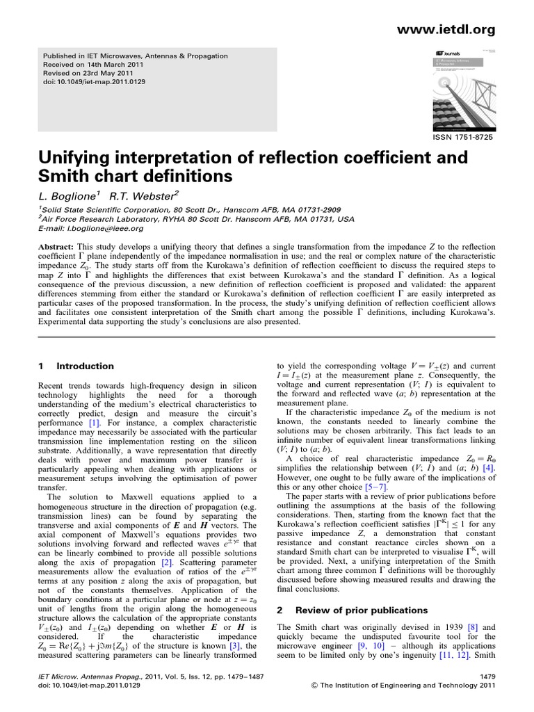 A Unifying Interpretation of Reflection Coefficient and Smith Chart ...