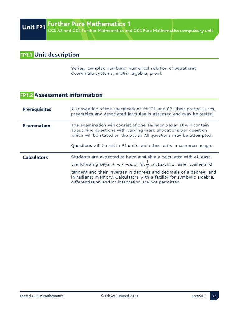 FP1 Edex 6667 Spec | PDF | Complex Number | Equations