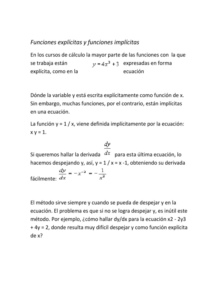 Funciones Explicitas y Funciones Implicitas | PDF | Derivado | Función (Matemáticas)