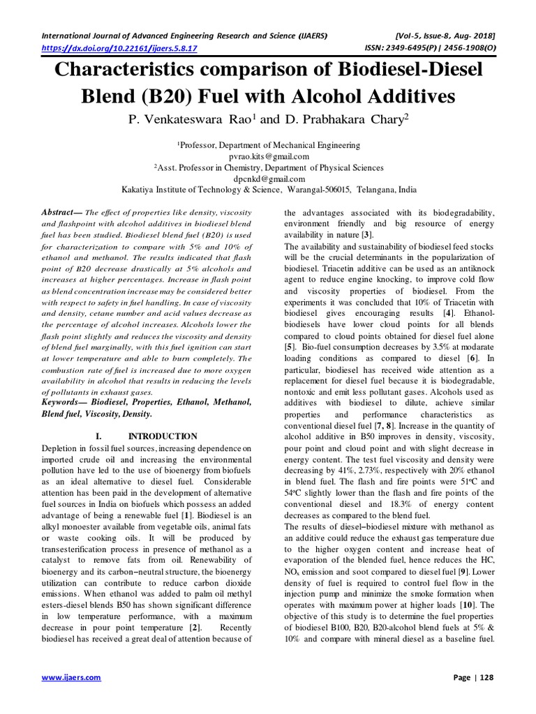Characteristics Comparison of Biodiesel-Diesel Blend (B20) Fuel With ...
