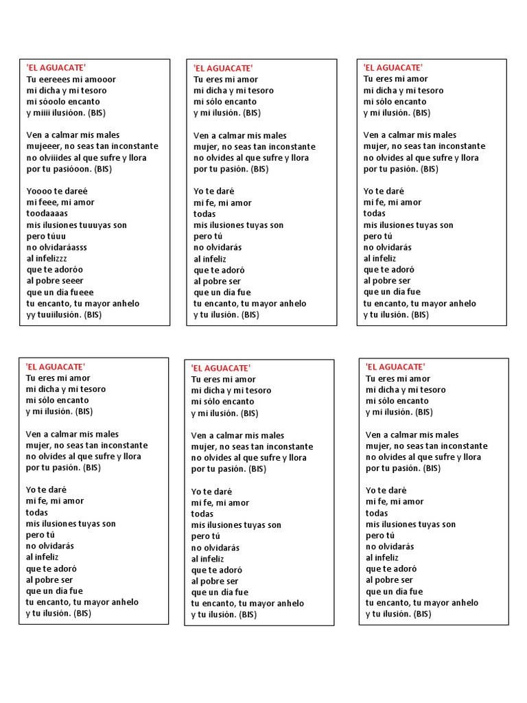 El Aguacate Letra | PDF