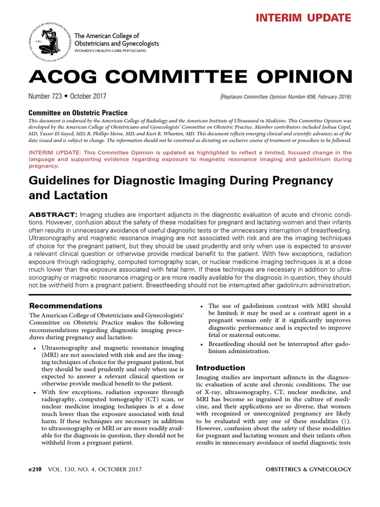 Guideline ACOG Diagnostic Imaging During Pregnancy PDF | PDF | Medical ...