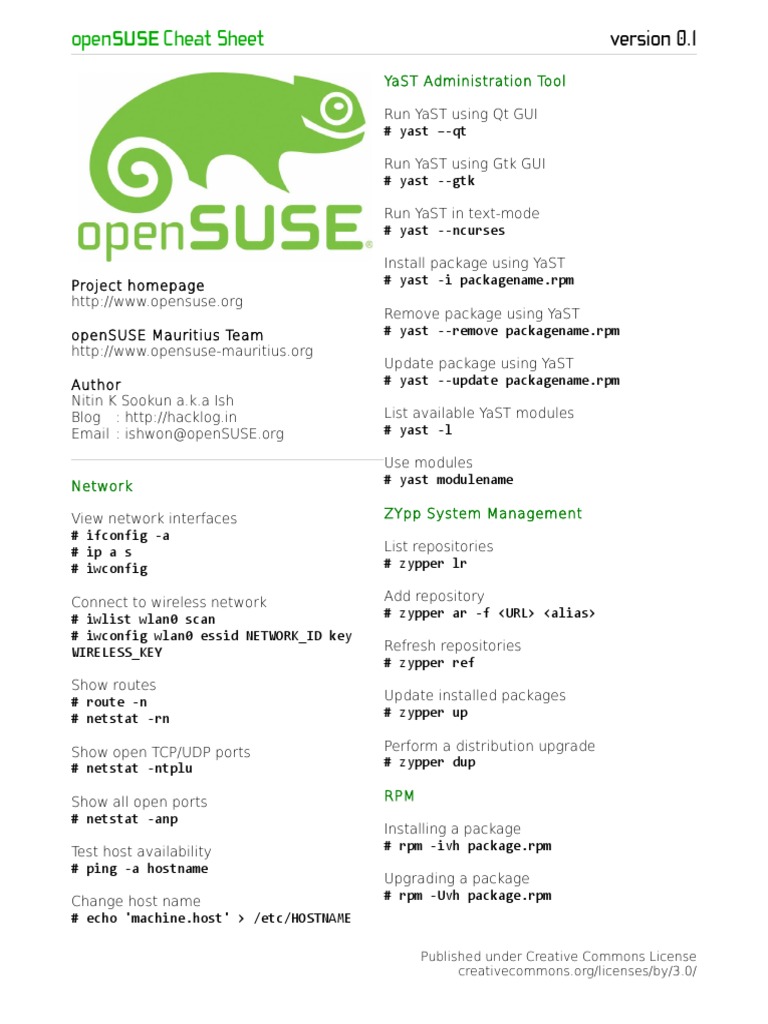 openSUSE Cheat Sheet PDF | PDF