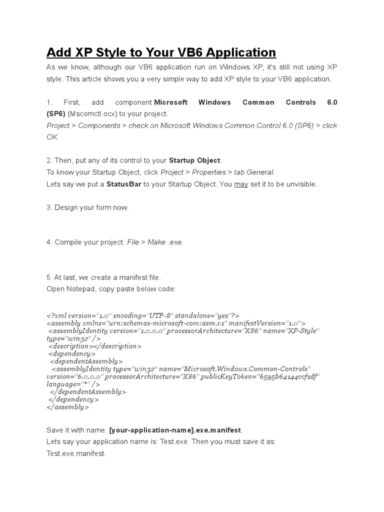 Add XP Style To Your VB6 Application | PDF | Computers