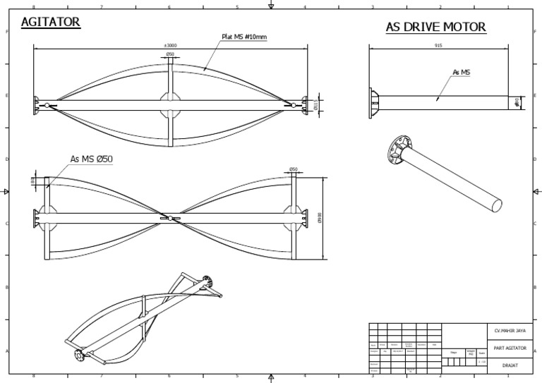 Assembly drawing of an agitator part for a drive motor showing ...