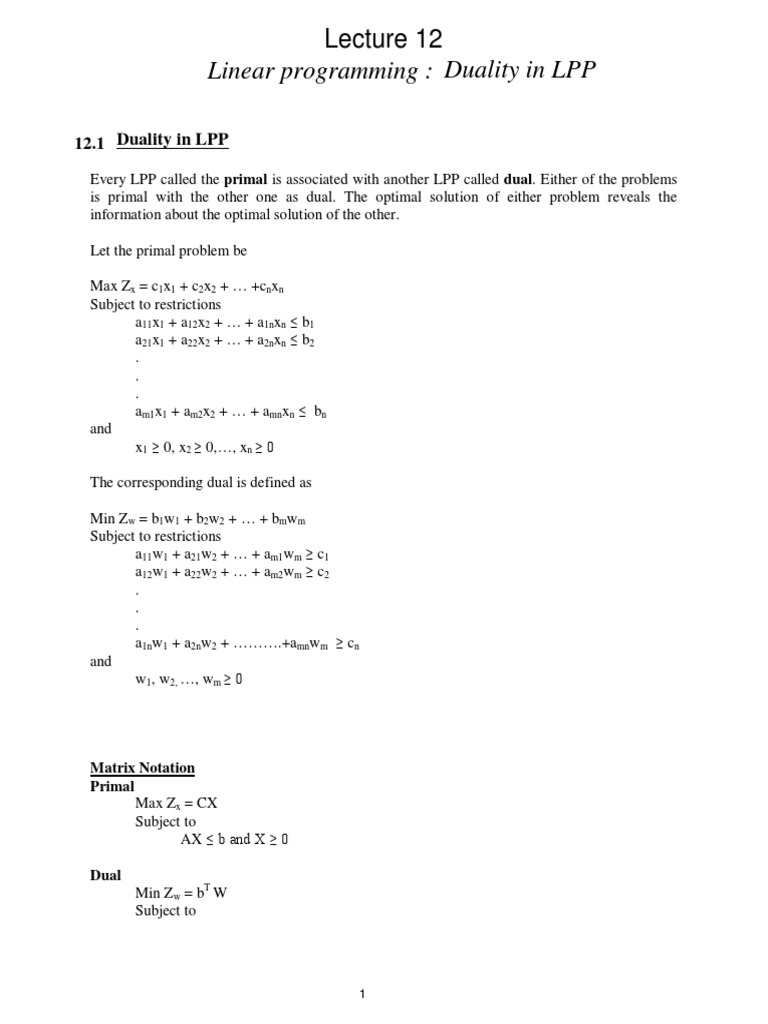 Linear Programming Duality In Lpp Pdf Mathematics Of Computing Analysis