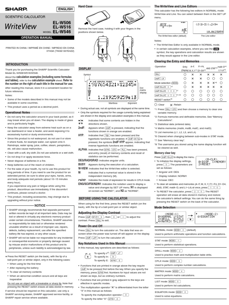 EL-W506 EL-W516 EL-W546: Operation Manual | PDF | Fraction (Mathematics ...