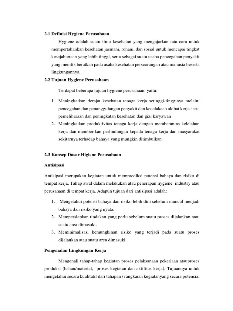 Tujuan Hygiene Perusahaan dan Relevansinya | PDF