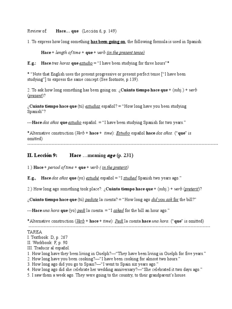 Lesson 9, Hace... Meaning Ago | PDF